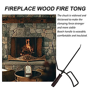 Happyyami 3 pcs fireplace carbon clip barbeque tool barbecue carbon clip Heavy- Duty Log campfire log grabber fire place accessories dessert tong bbq tongs garbage tong long iron pliers Wood