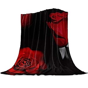 Flannel Fleece Blanket,Red 3D Rose Flower Pattern Black Cozy Plush Microfiber Throw Blankets-Lightweight Reversible Soft Warm Blanket,All Season Bed Blankets for Couch Sofa Throw 40x50 Inch