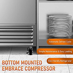 HOCCOT Commercial Refrigerator 54” Two Solid Door Reach-In Cooler, Stainless Steel 2 Sections Air-cooled Refrigerator with Adjustable +33°F~+41°F Temp Range in LCD Display, 49 Cu.Ft for Restaurant