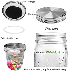 Stainless Steel Mason Jar Lids, Storage Caps with Silicone Seals for Wide Mouth Mason Canning Jars, Polished Surface, Reusable and Leak Proof, Pack of 12 (12-Pack Wide Mouth stainless steel)