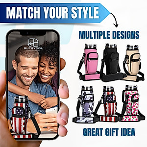 BUTSYCOL Water Bottle Bag with Strap, Stanley 40 oz Tumbler with Handle Accessories, Stanley Holder with Strap and Pouch Sleeve for Gym, Stanley Cup Accessories 40 oz (Pink)