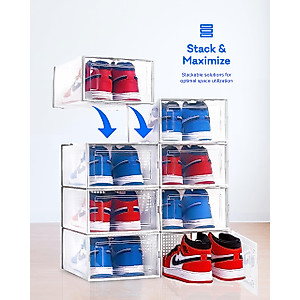 FINESSY XL Shoe Storage Boxes Large Shoe Rack, Large Shoe Organizer XL Shoe Boxes Clear Plastic Stackable XL Clear Shoe Boxes Stackable, Large Sneaker Storage Large Shoe Containers
