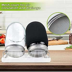 Mueuton Sprouting Jar Kit-2 Wide Mouth Quart Mason Jars（32oz with Stainless Steel Screen Sprout Lids, Tray, Stand and Canning Brush Seed Sprouter Set…