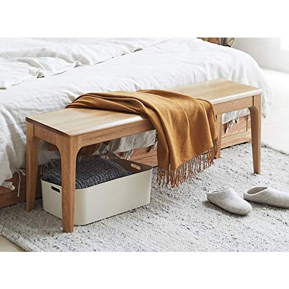 MU RONG Dining Bench, Wood Bench Solid Oak Wooden Bench Indoor Dining Room Table Home Bedroom Bed End Restaurant Modern Hallway Furniture, 47.2" W x 13.8" D x 17.7" H