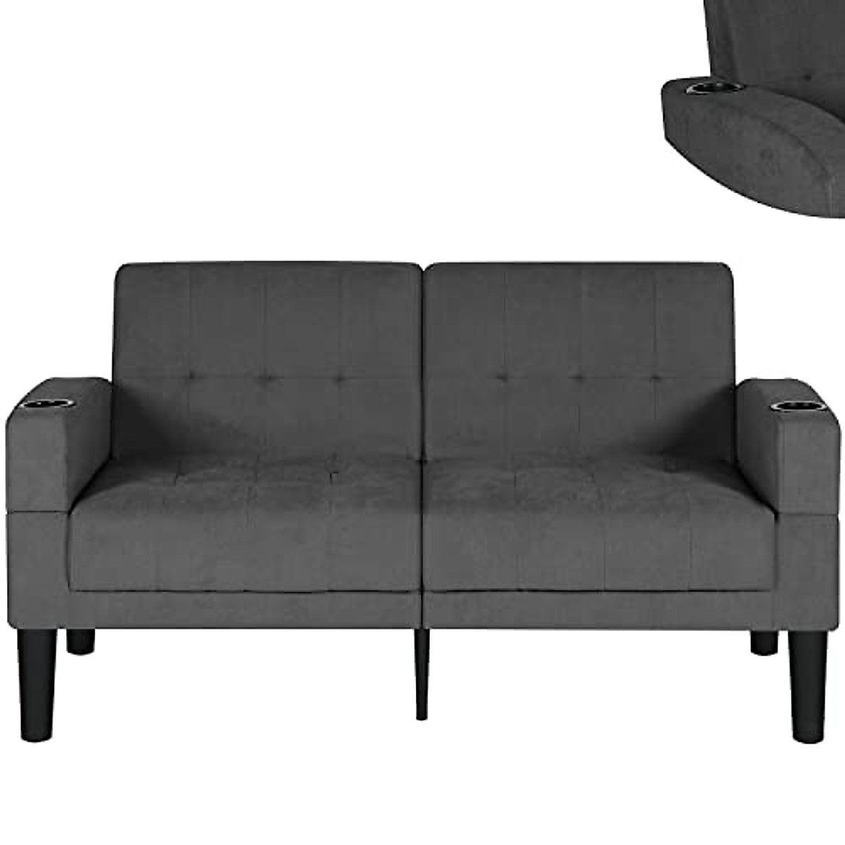 AILEEKISS 56" W Loveseat Sofa Upholstered Love Seat Sofas with 2 USB and Removable Armrests Modern Fabric Couches for Living Room, Apartment, Small Space (2-Seat, Dark Grey)