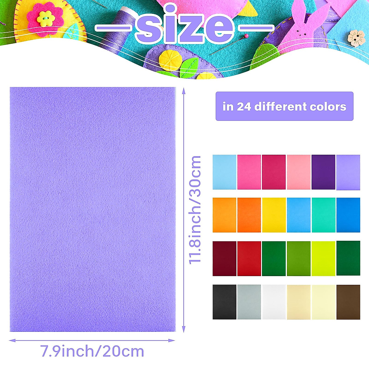 Morcheiong 24 Pcs Self Adhesive Felt Sheet Soft Felt Sheets with Adhesive Backing for Art Project and Sewing DIY Craft(11.8"x7.9"/30x20cm)- 24 Colors