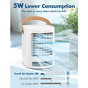 FANCOLE Mini Air Conditioner, Personal Air Cooler w/ 7-Color Night Light, 3-Level Humidify, 3 Speeds,USB Powered Evaporative Air Cooler, Small Desktop Air Conditioner Portable for Room Bedroom Office