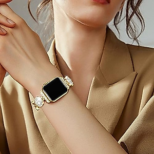 Hallen Apple Watch Band 38mm 40mm 41mm 42mm 44mm 45mm 49mm Women, Jewelry Bling Diamond Rhinestone Bracelet Metal Replacement Strap Wristband for iWatch bands Ultra Series 8 7 6 5 4 3 2 1 SE (38mm40mm41mm, Gold)