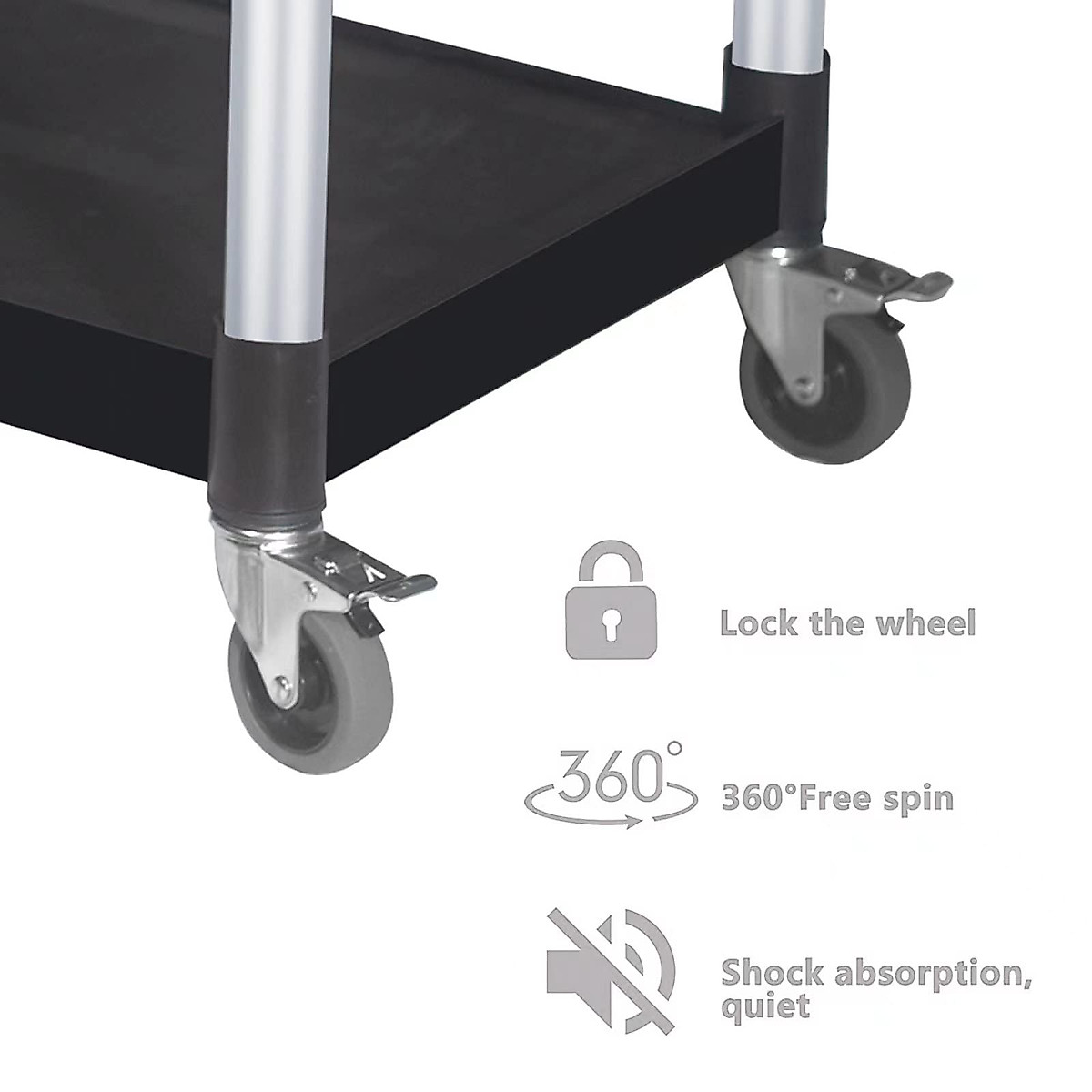 IMGZAR Utility Carts with Wheels Rolling Cart Heavy Duty Food Service Cart for Kitchen Warehouse Office, Free Rubber Hammer, Lockable Wheels, 500 Lbs Capacity 31.5''L X 17''W X 38''H Black