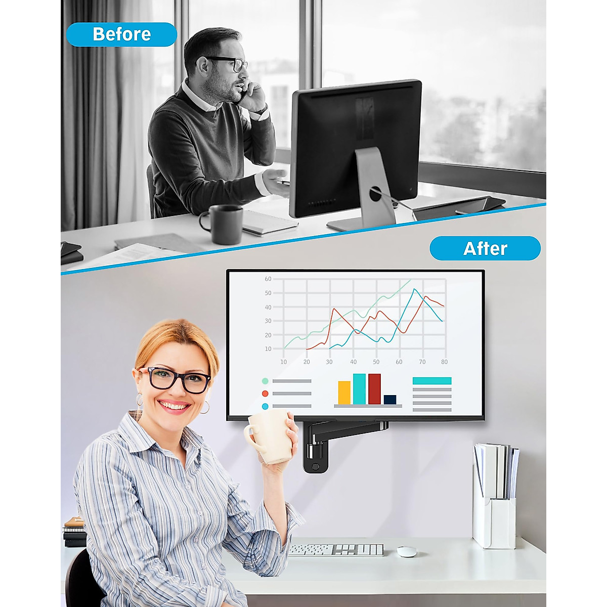 MOUNTUP Monitor Wall Mount for 17-35 Inch Computer Screen, Gas Spring Single Monitor Arm with VESA Extension Kit for VESA 75x75, 100x100, 100x200, 200x100, 200x200, Support 4.4-26.5lbs Display, Black