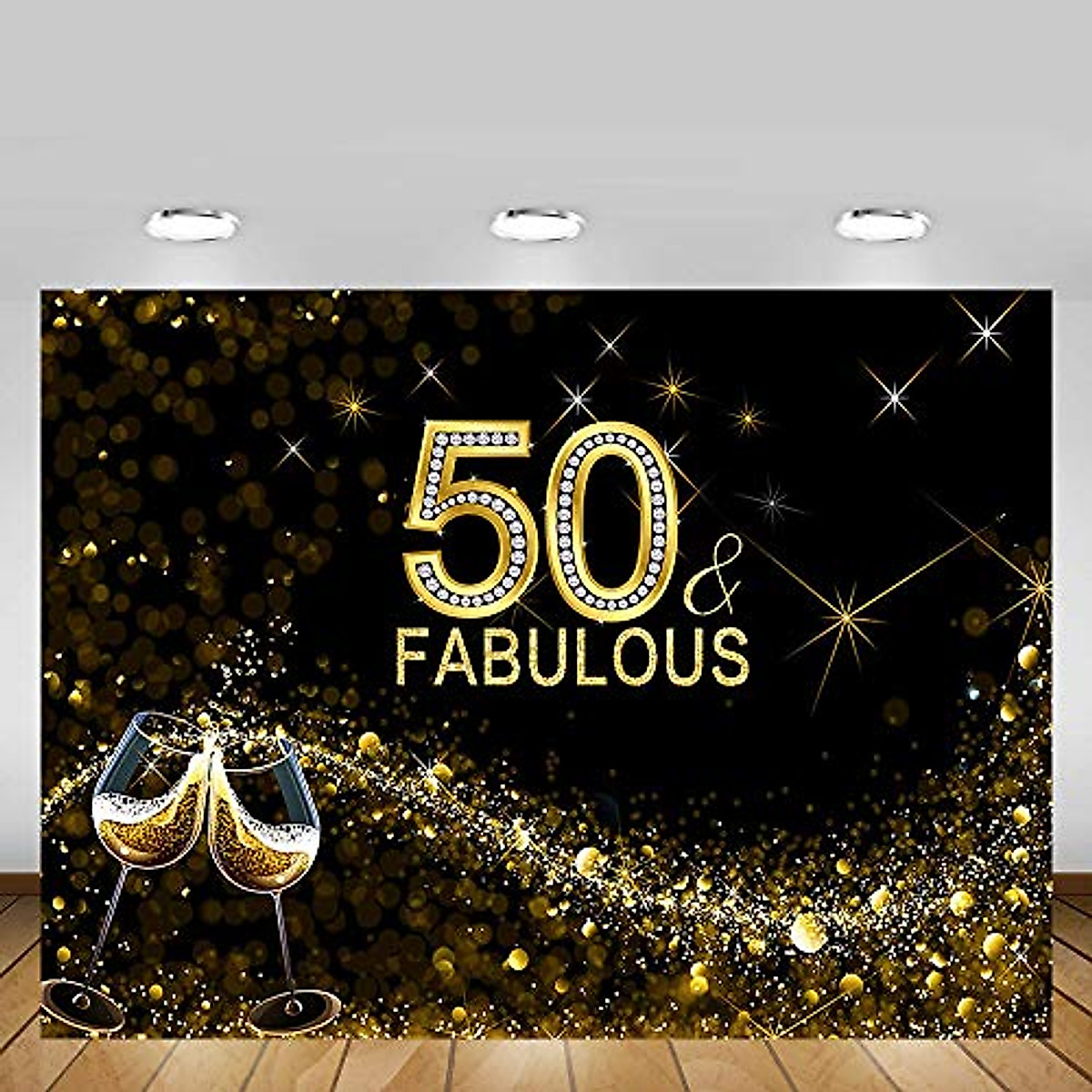 MEHOFOTO Glitter Gold and Black 50 and Fabulous Photo Studio Booth Background Wine Glass Bokeh Shiny Adult Happy 50th Birthday Party Decoration Banner Backdrops for Photography 7x5ft