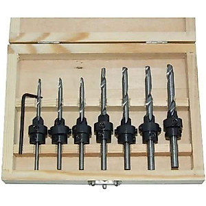 7 PCS Wood Countersink Drill Bits Set, SYWAN Counter Sinking Drill Bits with Stop Collars & Wrench for Carpentry Woodworking Screw Hole Cutter