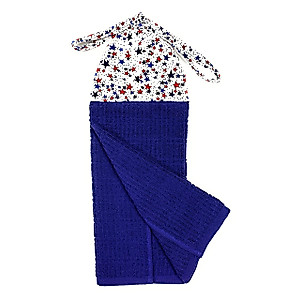 Fourth 4th of July Patriotic Americana Red White and Blue Ties On Stays Put Kitchen Hanging Loop Hand Dish Towel