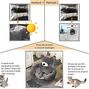 Cute Bear Hug Design Dog Cat Beds Plush Pet Beds Cuddler, Warm Soft Calming Dog Beds with Removable Washable Cover Non-Slip Bottom (Diameter 22 in, Grey)