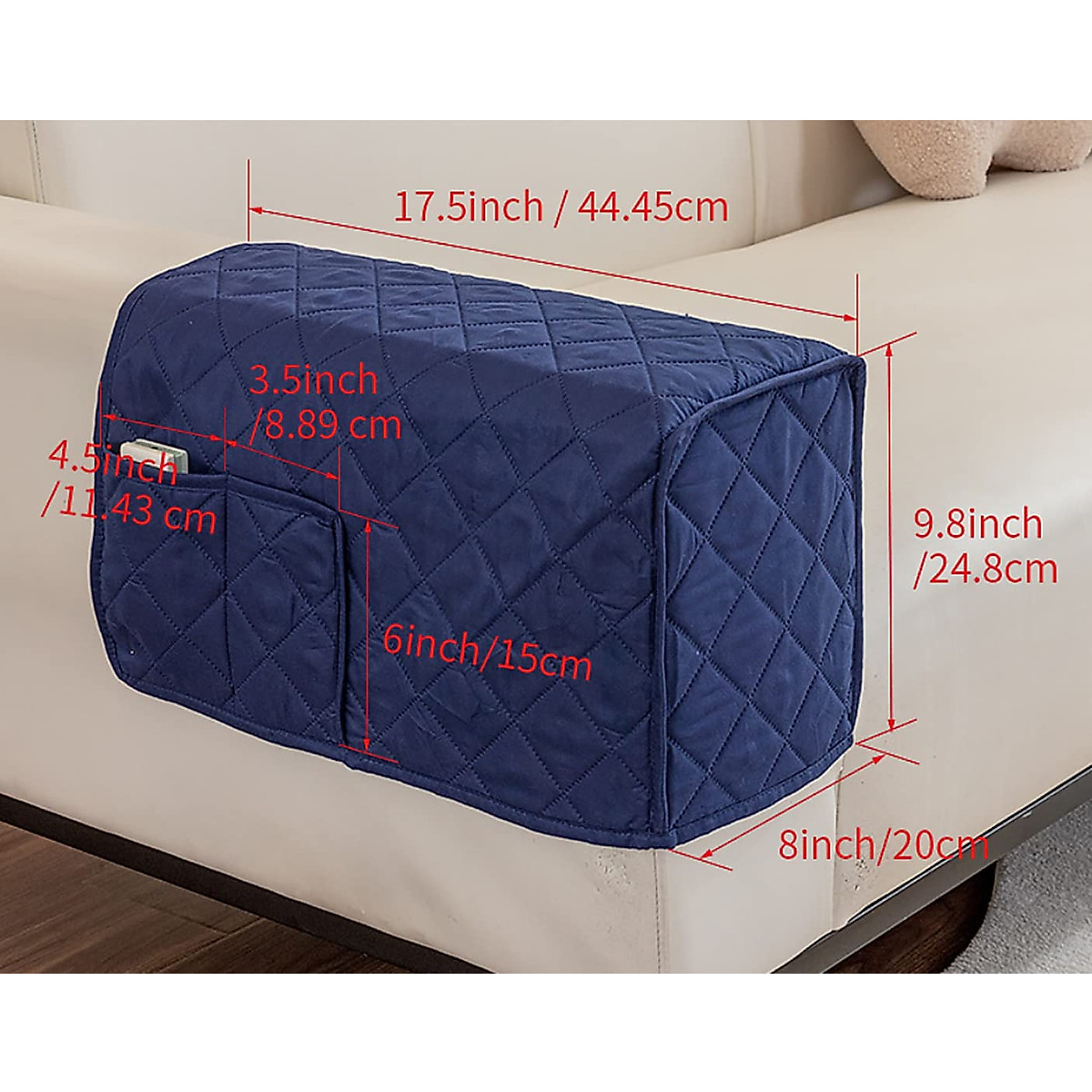 Anti-Slip Armrest Covers with 2 Pockets for Sofa Couch Armchair Caddy Organizer for Remote Control, Phone, Recliner Arm Protector Armrest Covers Set of 2 (Ear Dark Grey)