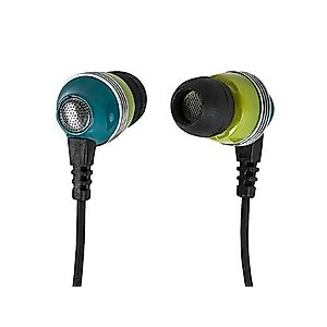 Monoprice Enhanced Bass Noise Isolating Earbuds Headphones - Green with Built-in Microphone and Play/Pause Control