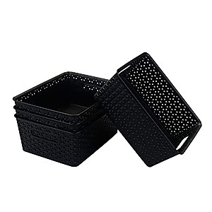Pekky Black Plastic Storage Basket, Kitchen Organizer, 11.6" x9.1" x4.7", Set of 4