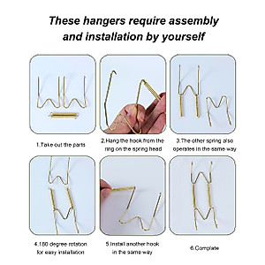 LYWBYJ 12 Pieces Invisible Vertical Plate Holders - 6 Pieces Stainless Steel Decorative Wire Plate Holders with 10 Pieces Wall Hooks for Decorative Plates (Gold, 6/8/10 Inch) ﻿
