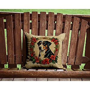 Caroline's Treasures DAC2373PW1414 Greater Swiss Mountain Dog Christmas Flowers Throw Pillow Machine Washable, Indoor Outdoor Decorative Pillow for Couch, Bed or Patio, 14Hx14W