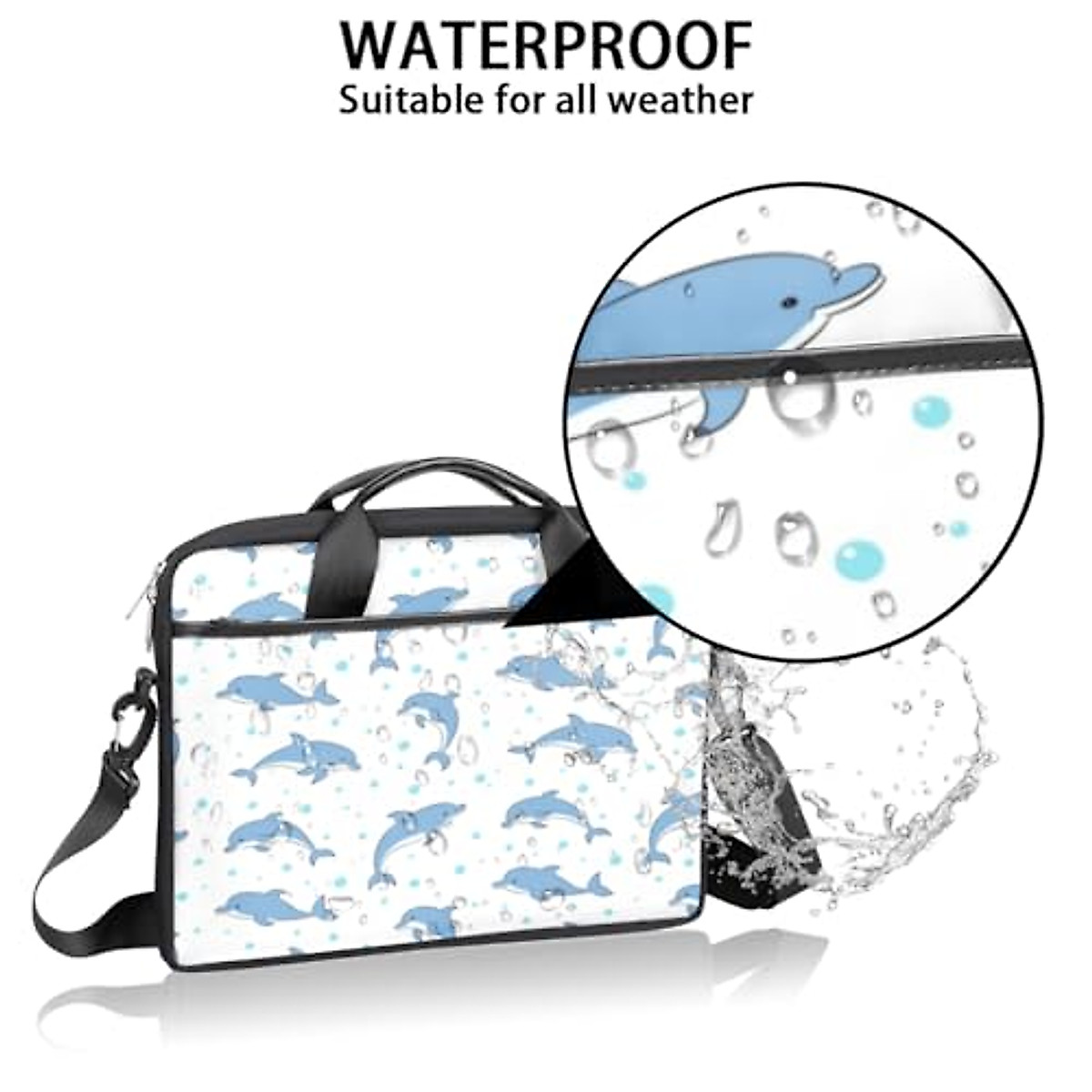 Water Dolphins Laptop Computer Bag Waterproof Shoulder Messenger Bag 13-15 inch Durable Laptop Tote Bag with Shoulder Strap Handle Lightweight Crossbody Briefcase