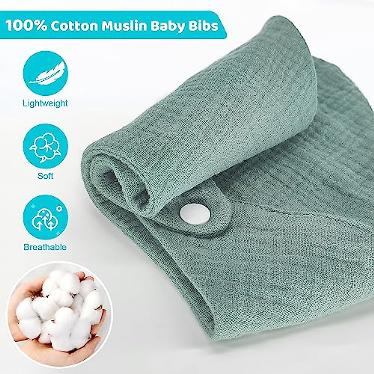 LSTRAGY Muslin Baby Bibs, 10 Pack 100% Cotton Bandana Bibs for Baby Boys, Baby Girls, 10 Solid Colors Baby Bibs for Teething and Drooling, Super Absorbent Drool Bibs