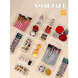 SMARTAKE 30-Piece Drawer Organizer with Non-Slip Silicone Pads, 7-Size Desk Drawer Organizer Trays Storage Tray for Makeup, Jewelries, Utensils in Bedroom Dresser, Office and Kitchen (Clear)