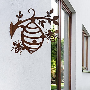 XUANQI Metal Bee Hive Garden Decor Metal Beehive Garden Gift Honey Home Decoration Metal Wall Decoration Wrought Iron Wall Decor, Gold, 25x30cm9.8x11in