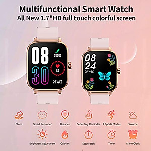 BOFIDAR Smart Watches for Women (Call Receive/Dial), Smart Watch for Android and iOS Phones, 1.7'' Touch Screen Smartwatch, Fitness Tracker with Pedometer, Alarm Clock, 7 Sports Modes (Gold)