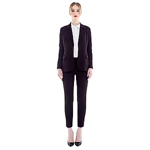 Marycrafts Women's Business Blazer Pant Suit Set for Work 12 Black Brown