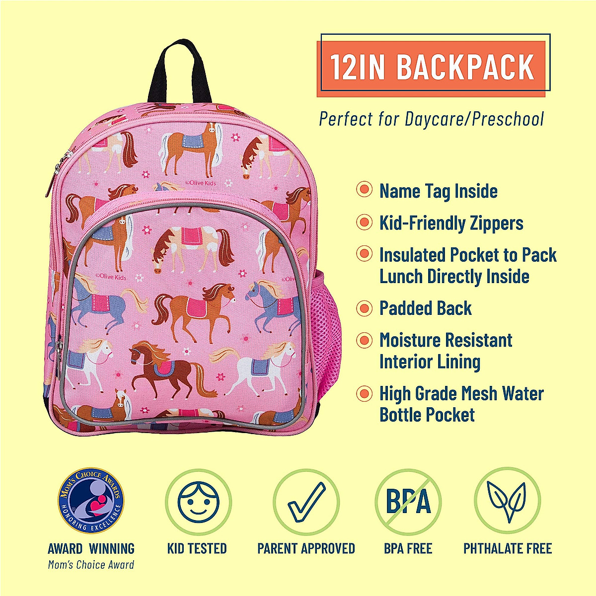 Wildkin 12 Inch Backpack Bundle with Insulated Lunch Bag (Horses)