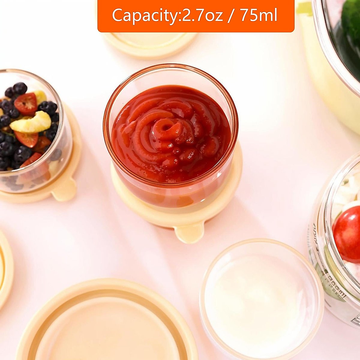 Matifaner Salad Dressing Container To Go, 2.7 oz Glass Small Condiment Container with Lids, Dipping Sauce Cups for Lunch Box, Leakproof Reusable Sauce Containers, Salad Jars Meal Prep (2.7oz×2pcs)
