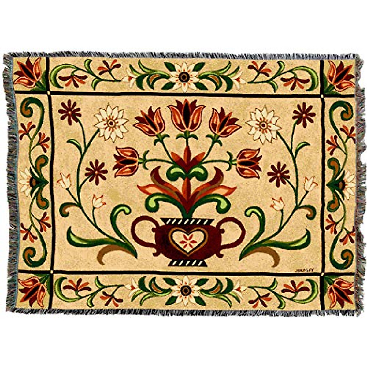 Pure Country Weavers Heritage Floral Blanket by Jennifer Brinley - Folk Art Sampler Garden Floral Gift Tapestry Throw Woven from Cotton - Made in The USA (72x54)