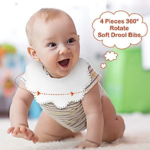 JenPen 4 Pieces White Bibs for Baby Baby Girl Bandana Bibs Baby Bandana Drool Bibs 360 Bibs for Baby Girl Muslin Bibs Set for Teething Toddler