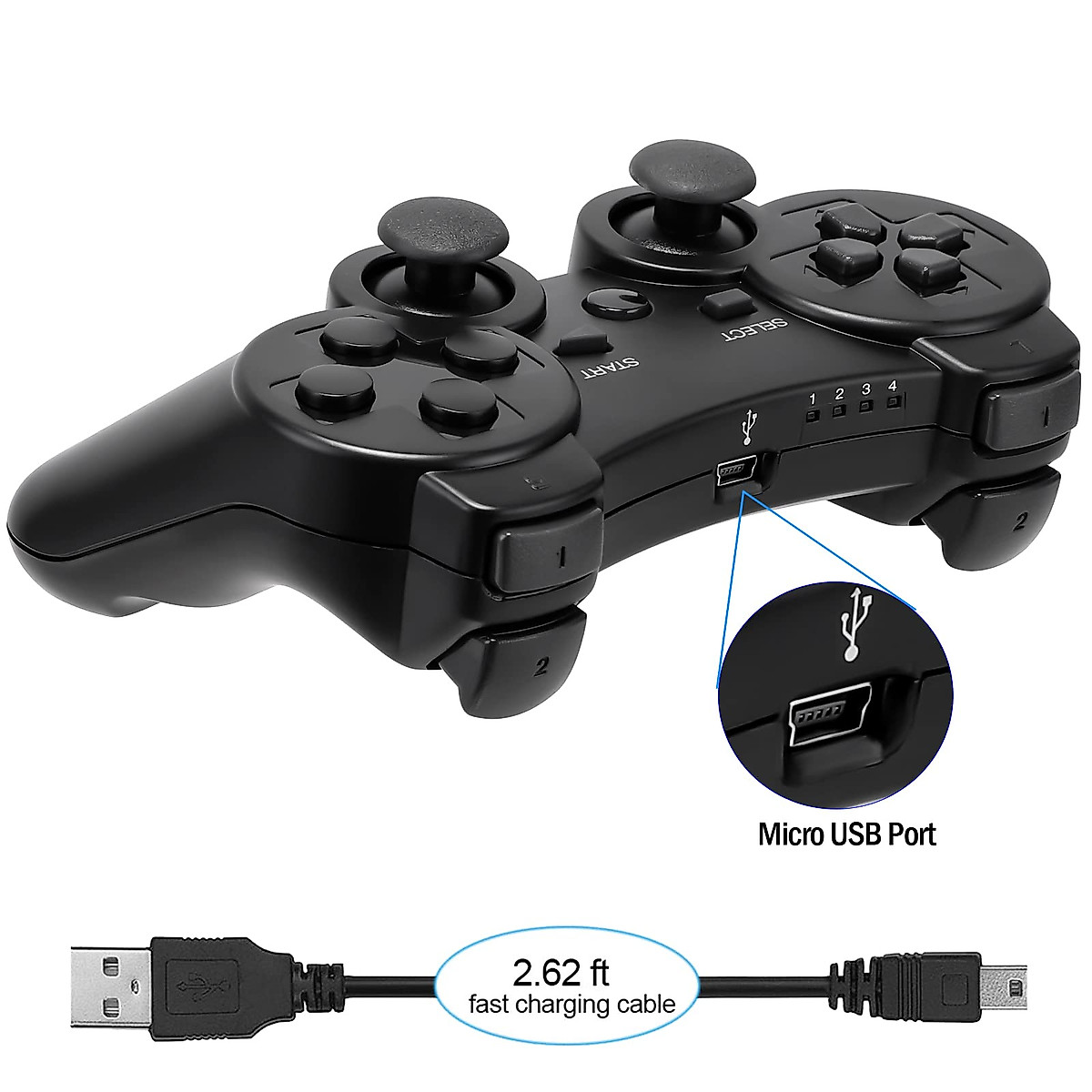 Ceozon PS3 Controller Wireless Gamepad for PS3 Remote Controller with Charging Cords 2 Pack Black and Muti-Coloful