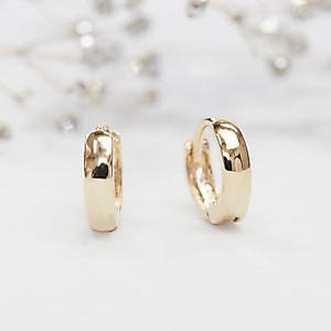 Solid 14K Gold Earrings Cartilage PETITE Size 2.5mm Wide Inner Diameter 6mm Dome Tiny Huggie Hoop Earrings