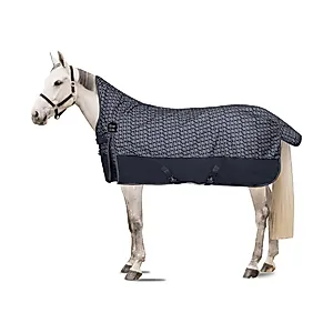 Horze Avalanche 1200D High Neck Turnout Rain Sheet (No Fill) | Lightweight Waterproof Horse Blanket - Dark Navy/Dawn Grey Print - 75 in