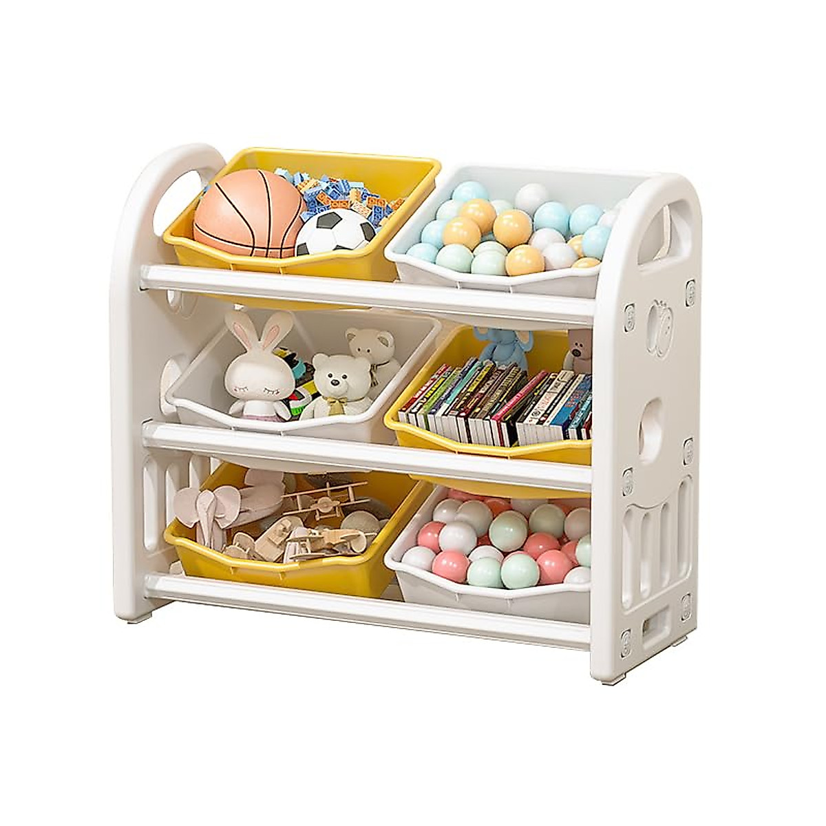 GONICVIN Toy Storage Cabinet Unit, Plastic Storage Rack with 6 Baskets for Children Playroom, Multi-functional Storage Organizer for Livingroom, Bedroom (Yellow)