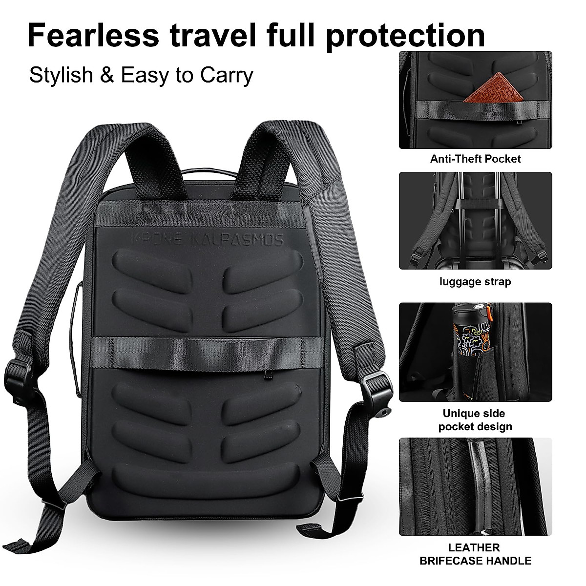 Krone Kalpasmos Carry-on Backpack, 40L Travel Backpack Flight Approved Carry On Backpack for Men & Women, Dual Layer Large Capacity Premium Leather Laptop Backpack Water Resistant Backpack