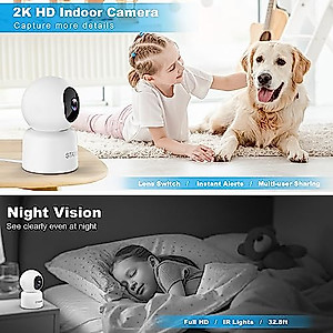STAMOL Security Camera Indoor, 2K WiFi Cameras for Home Security/Baby Monitor/Dog/Elderly, Smart Pet Camera with Phone App, Motion Detection, Pan Tilt, 2 Way Audio, TF Card/Cloud Storage