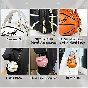 WLC Basketball Shape Purse,PU Spherical Shape Shoulder Bag for Women, White