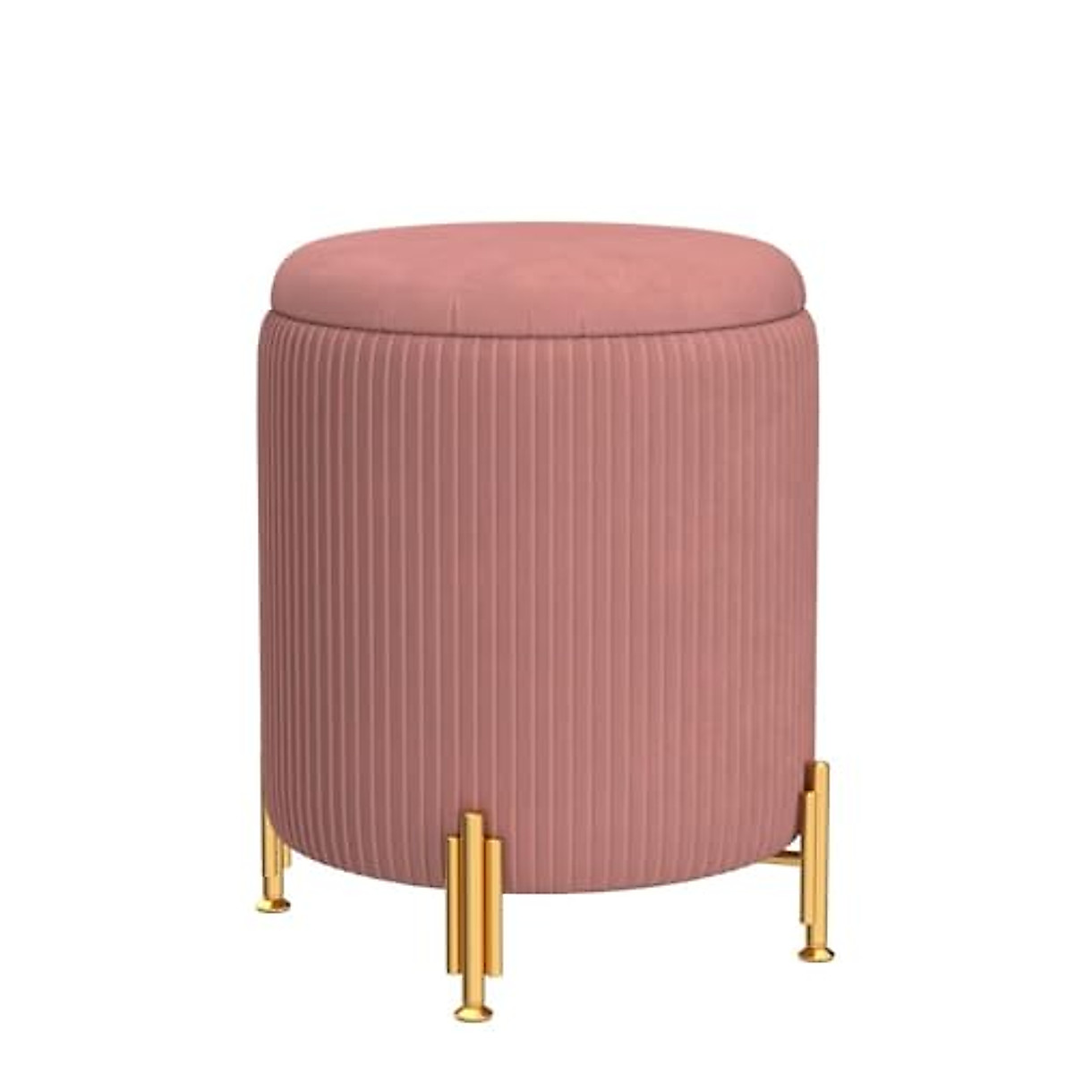 Mxfurhawa Round Ottoman Foot Stool with Storage and Metal Legs for Living Room Bedroom, Velvet Upholstered Footrest Stool Support 300lbs Modern Padded Seat Ottoman Coffee Table (Dusty Rose)