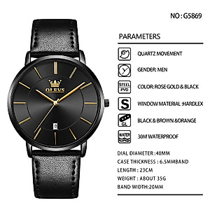 OLEVS Mens Watches with Leather Band Mens Leather Watch Classic Dress Luxury Watches for Men Waterproof Classy Quartz Analog Casual Watches Minimalist Simple Wristwatch relojes para Hombres