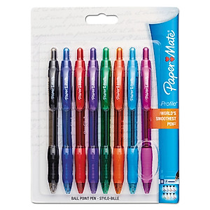 Paper Mate 1960662 Profile Ballpoint Retractable Pen, Assorted Ink, Bold, 8/Set