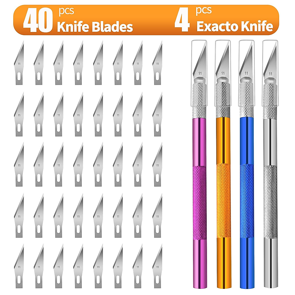 Viemior 4PCS Exacto Knife, Hobby Knife Craft Knifes with 40PCS Spare Exacto Knife Blades(#11), Profession Exacto Knives Precision Knife for Crafting, Arts, Modeling, Scrapbooking, Stencil