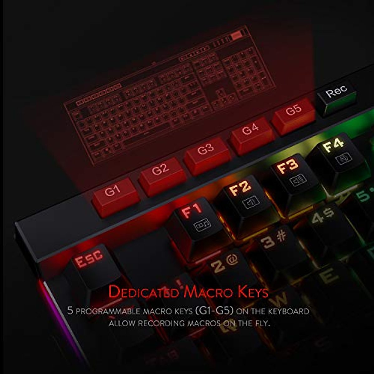 Redragon K580 VATA RGB LED Backlit Mechanical Gaming Keyboard with Macro Keys & Dedicated Media Controls, Onboard Macro Recording (Blue Switches)
