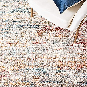 SAFAVIEH Calista Shag Collection 5'5" x 7'7" Ivory/Beige CAL138A Moroccan Boho Non-Shedding Living Room Bedroom Dining Room Entryway Plush 1-inch Thick Area Rug