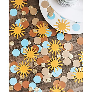 Golden Brown Blue Sunny Dots Confetti Boy Birthday Baby Shower Scatter Table Decoration for First Trip Around the Sun Theme Party Bridal Shower Party Boho Wedding Classroom Nursery Supplies 150 Pcs