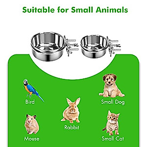 Yummy Sam 2 Pcs Small Dog Food Water Bowl for Cage with Upgraded Clamp Holder, Pet Kennel Hanging Bowls Stainless Steel Detectable Bowls Crate Feeder Dish for Small Dogs (4.7x2'' & 3.9x2'')
