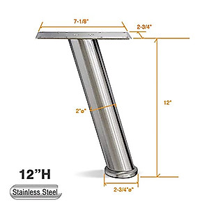 AKB Hardware Stainless Steel Slanted Sofa Legs, Furniture Legs, Slant Round Tube - Set of 4 New (12" H)