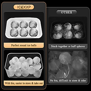 Whiskey Ice Ball Maker with Lid and Bin, Round Ice Cube Trays for Freezer, Large Sphere Whiskey Ice Cube Tray,Circle Ice Cube Tray for Cocktail Bourbon Brandy Scotch